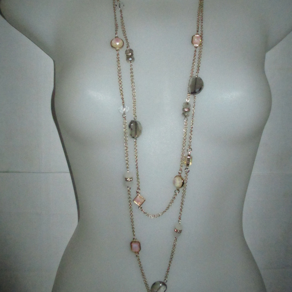LOFT | Jewelry | Loft Long Crystal Stone Station Necklace | Poshmark